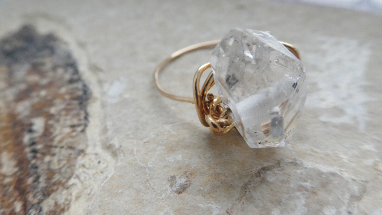 Herkimer Diamond Gold Ring gold Filled Wire Wrapped Size 8 - Etsy