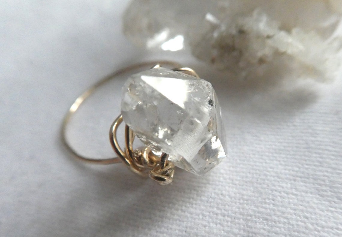 Herkimer Diamond Gold Ring gold Filled Wire Wrapped Size 8 - Etsy