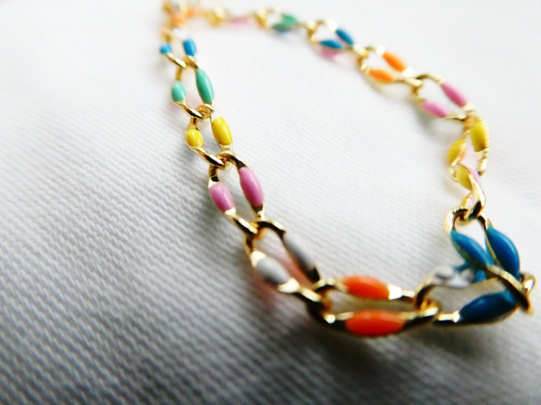 Multi Color Chain Necklace- Gold Filled Chain- 2 Piece Set Colorful ...
