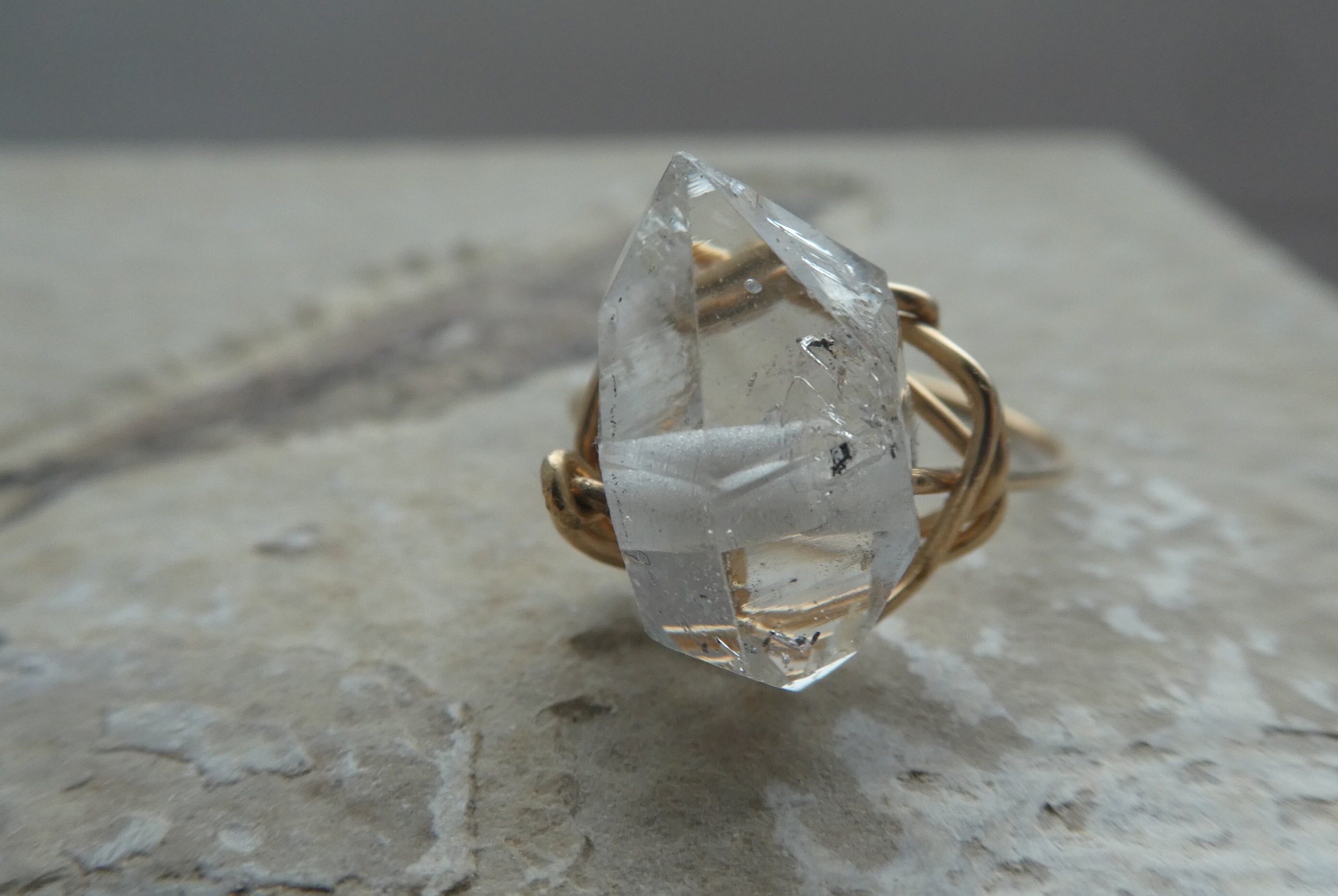 Herkimer Diamond Gold Ring gold Filled Wire Wrapped Size 8 Ring Double ...