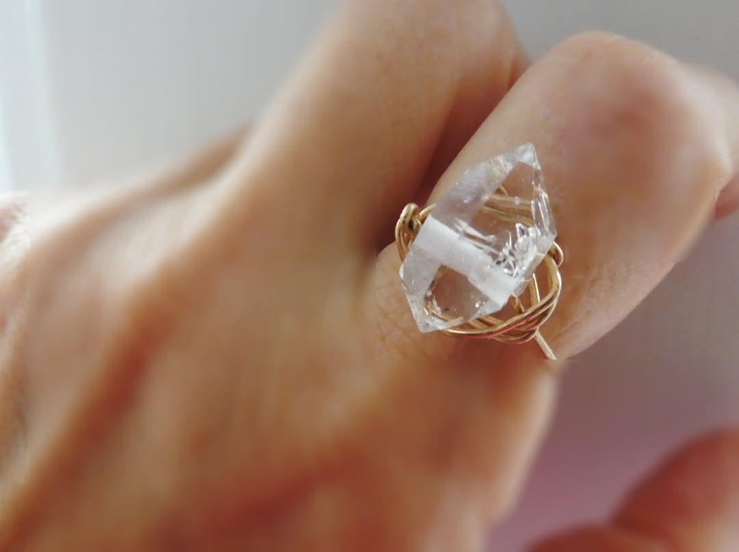 Herkimer Diamond Gold Ring -gold Filled Wire Wrapped Size 8 Ring ...