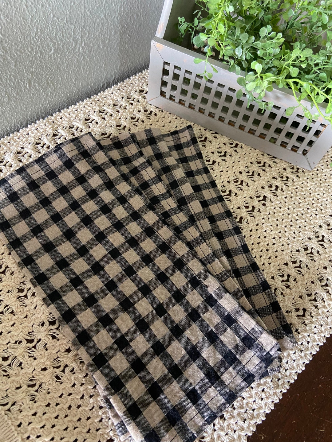Set of 4 Check, Plaid Napkins, Black and Taupe Plaid Cloth Napkins ...