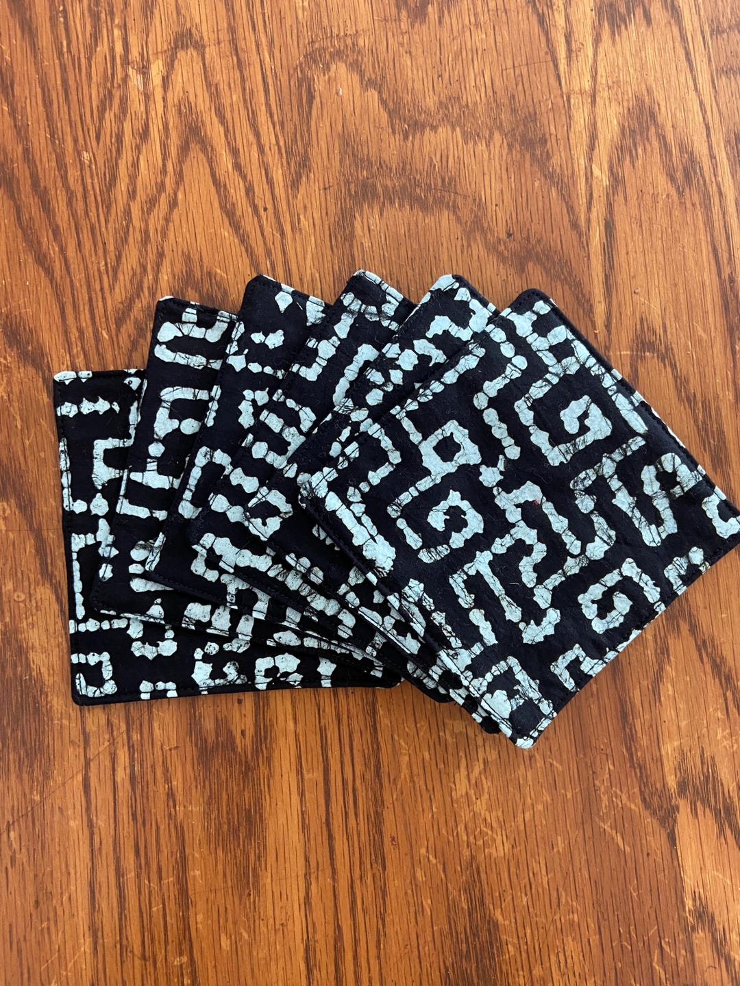 Batik Blue and Black Geometric Print Fabric Coaster Set of 6 , Coaster ...