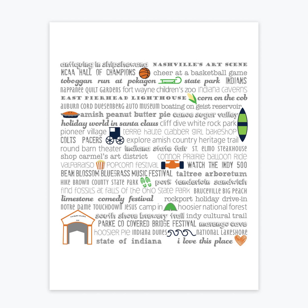 Art Print - Indiana Bucket List - Etsy