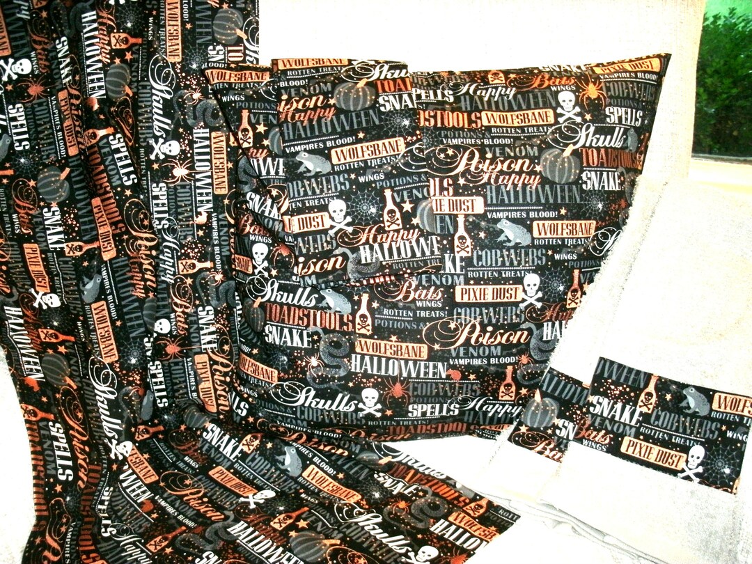 Halloween Decor Set, Words Table Runner, Pillow Covers, Hand Towels - Etsy