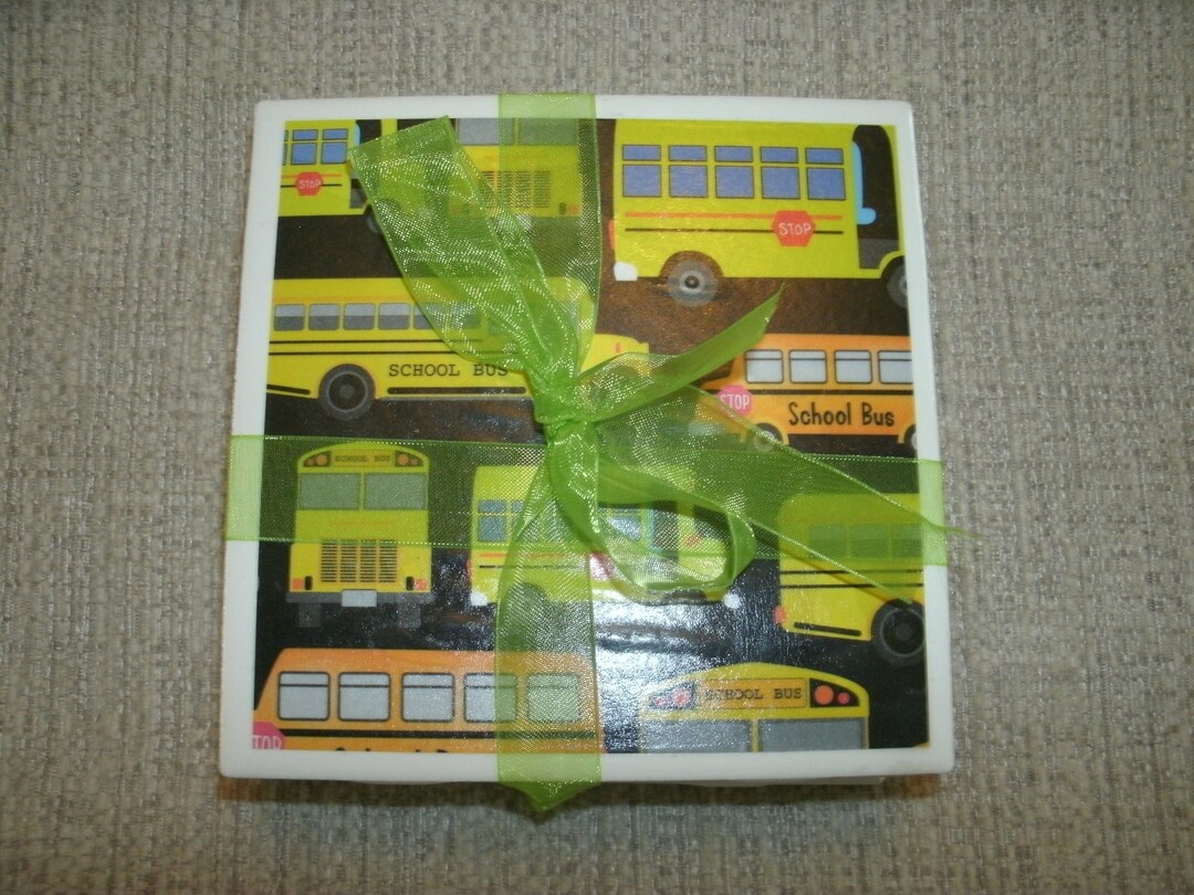 Teacher's School Bus Tile Coasters, Designer Tiles, Home Decoration ...