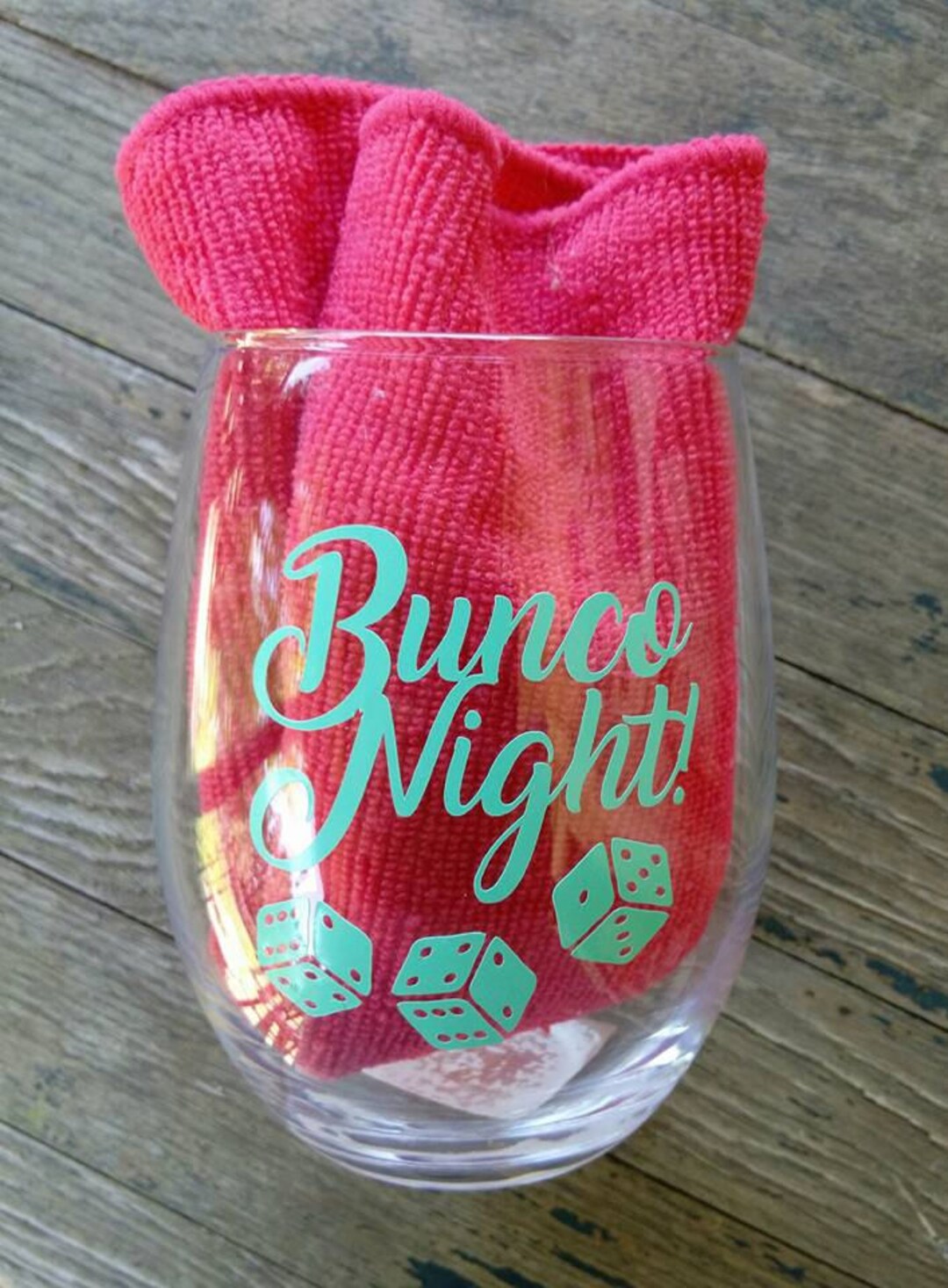 Bunco Stemless Wine Glass Free Shipping Etsy