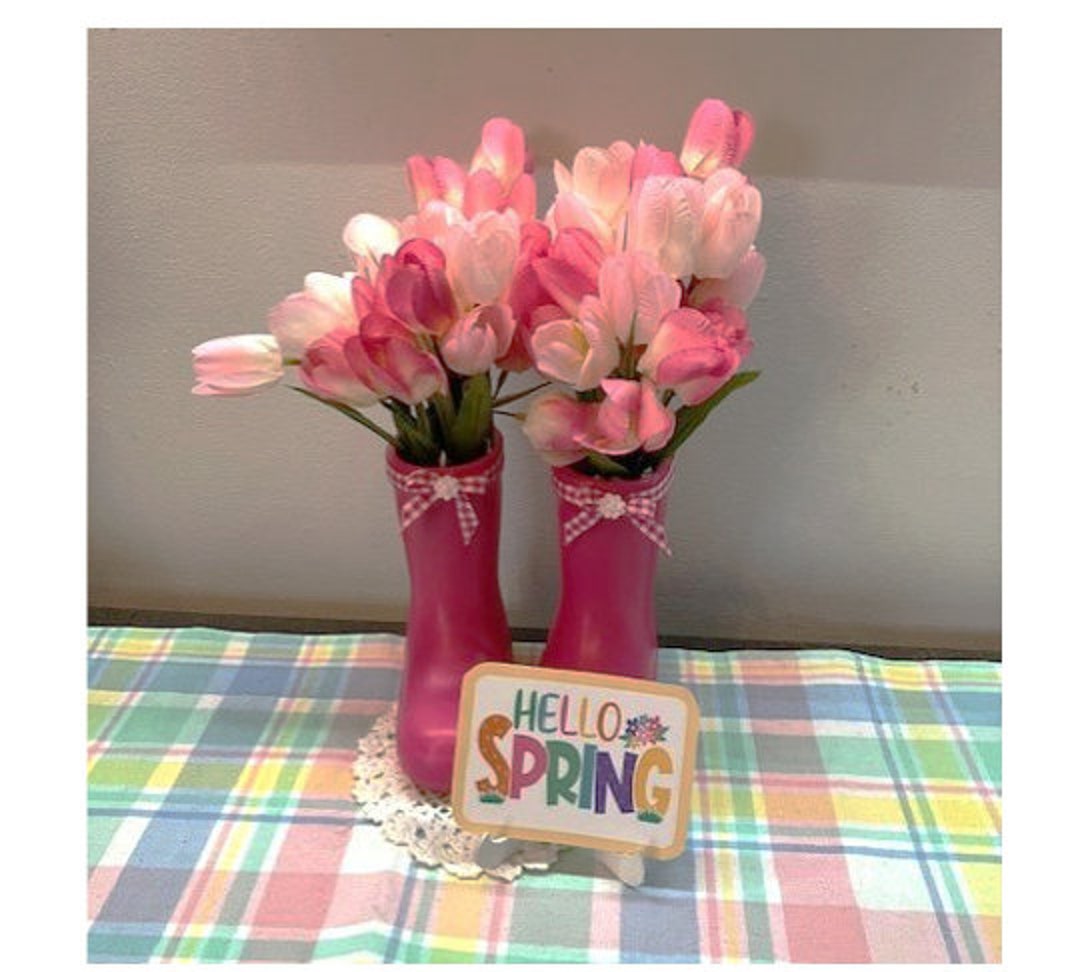 Mini Ceramic Rain Boot With Tulips Floral Planter for Spring Decor - Etsy