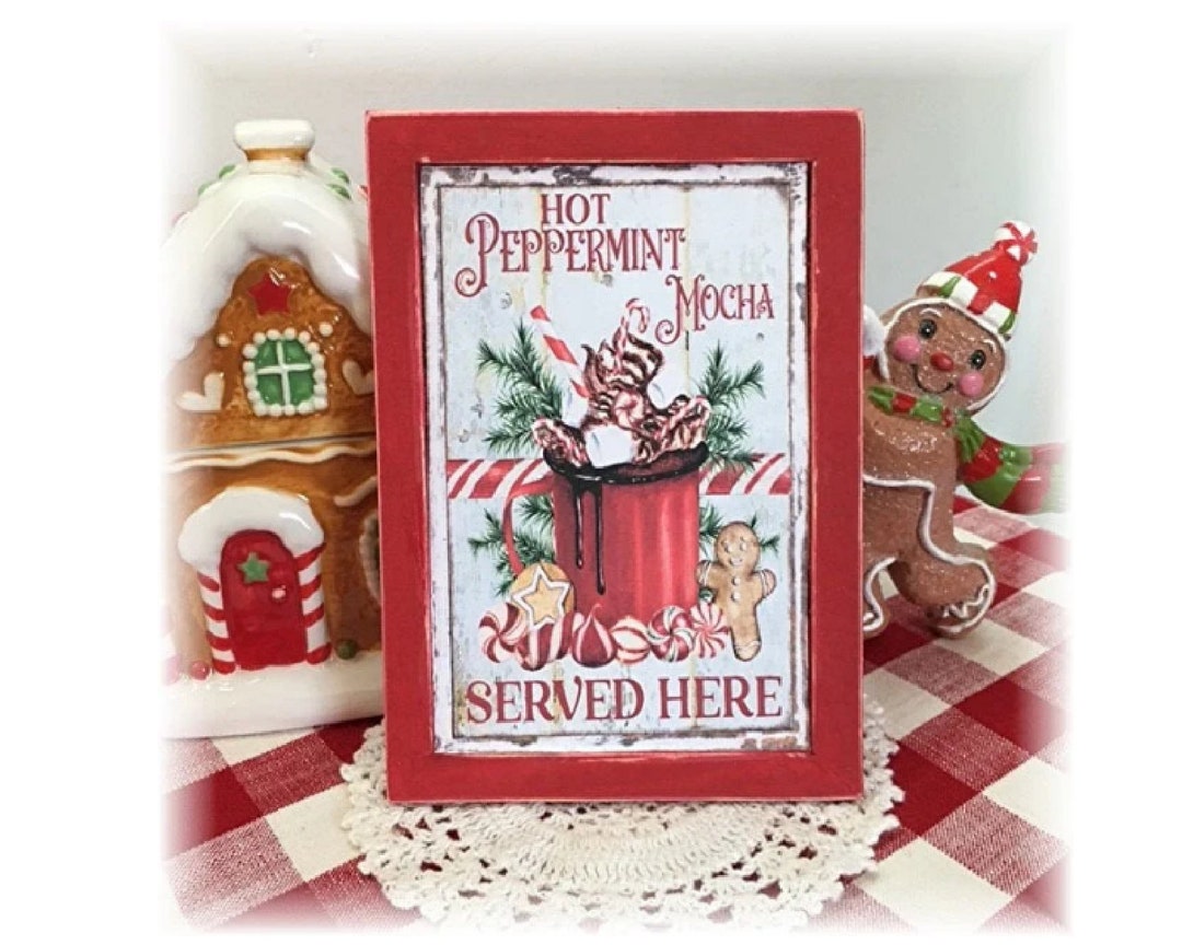 Hot Peppermint Mocha Served Here Framed Wood Sign for Christmas Tiered ...