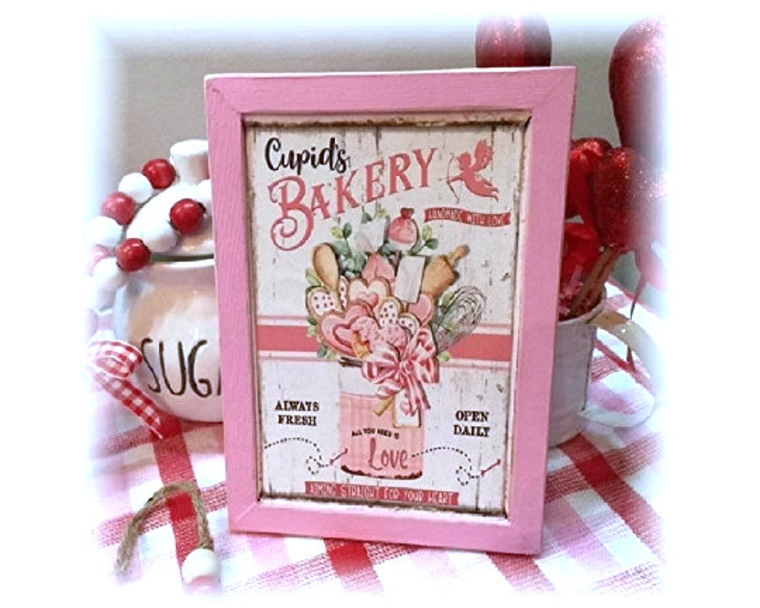 Cupids Bakery Made With Love Framed Wood Sign for Valentines Tiered ...