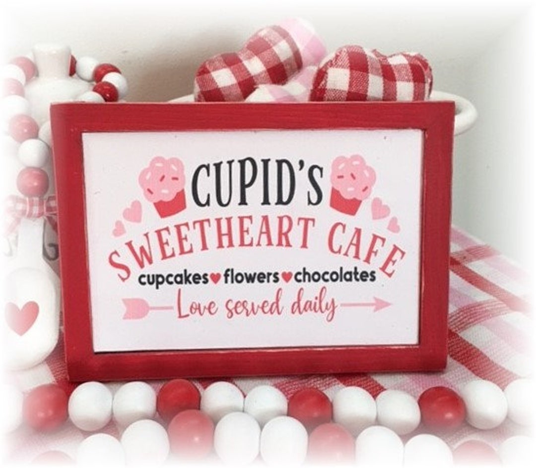 Cupid's Sweetheart Cafe Framed Wood Sign for Valentines Tiered Trays - Etsy