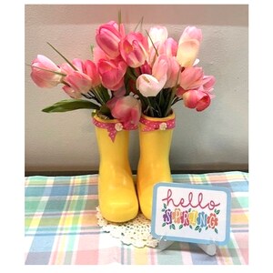 Mini Ceramic Rain Boots Floral Planter With Tulips for Your Spring ...