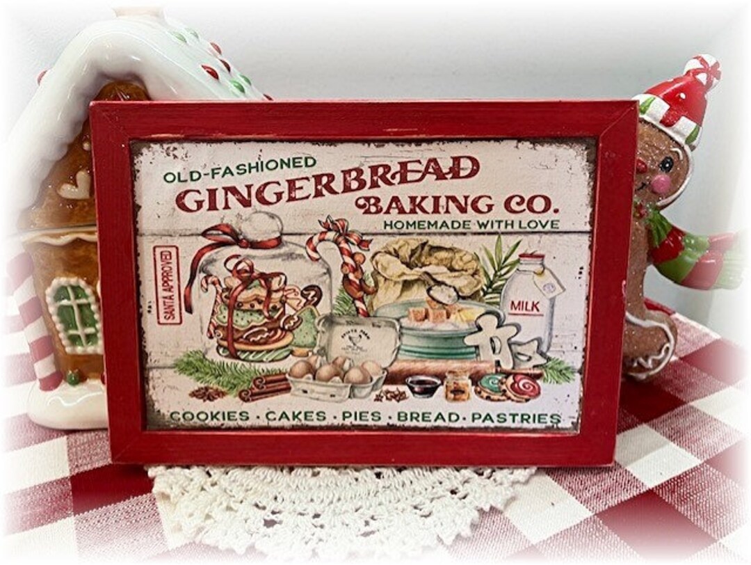 Old Fashioned Gingerbread Baking Company Framed Wood Sign for Christmas ...
