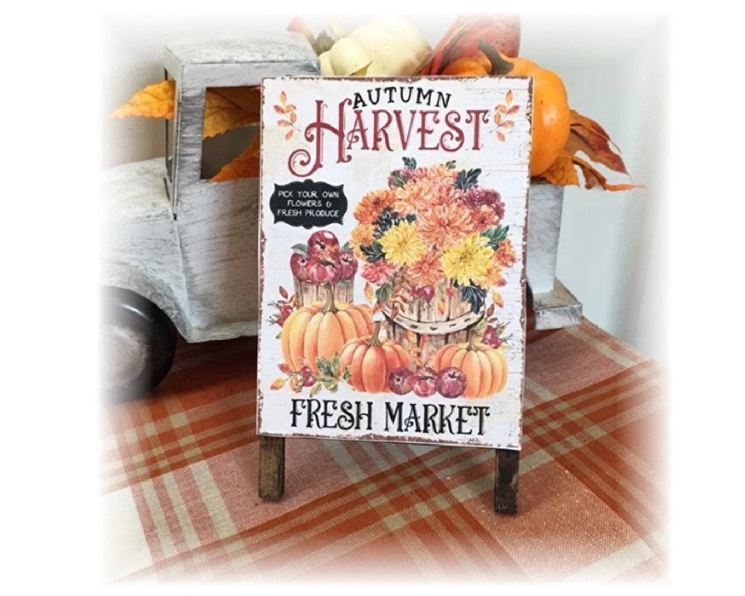 Autumn Market Fresh Market Mini Wood Easel Sign for Fall Tiered Trays ...