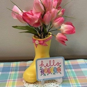 Mini Ceramic Rain Boots Floral Planter With Tulips for Your Spring ...