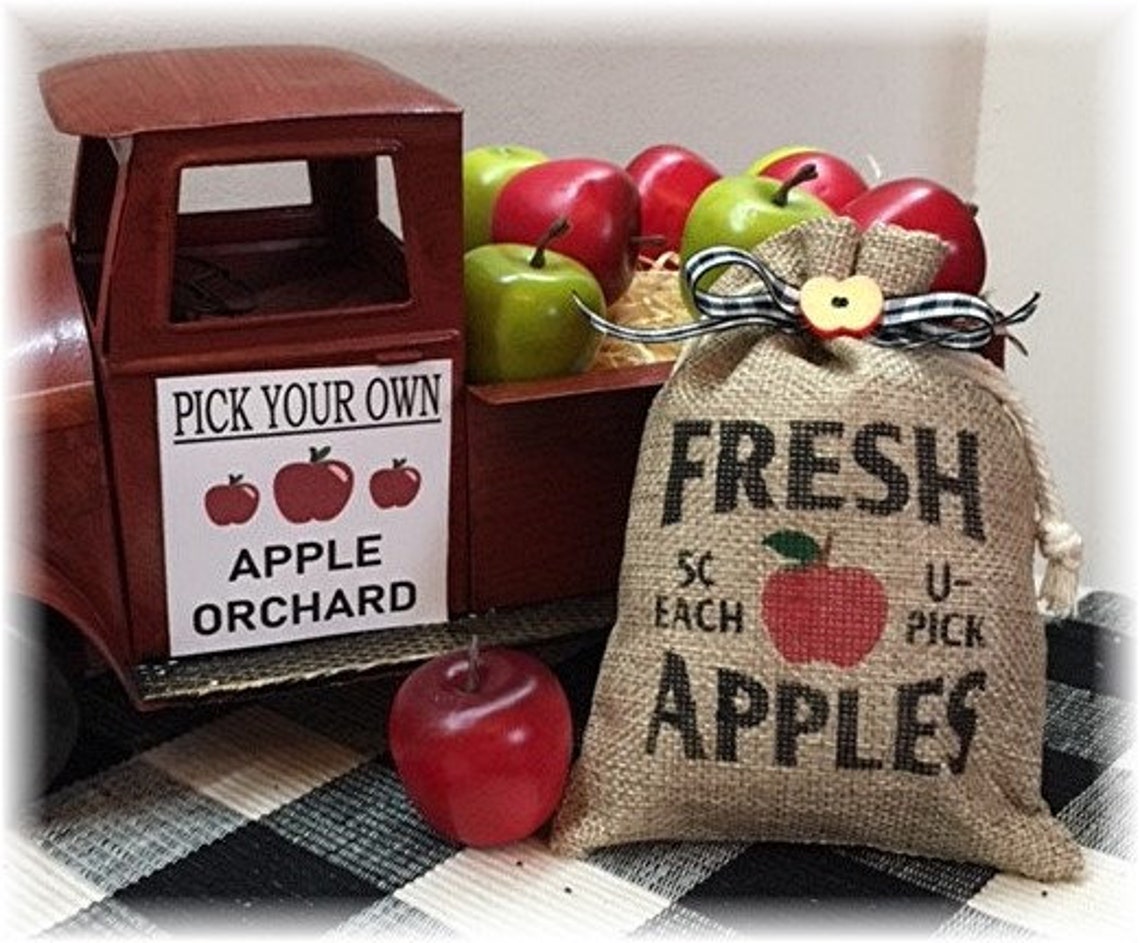 Mini Burlap Sack Fresh Apples Tiered Tray Decor Apple Decor | Etsy