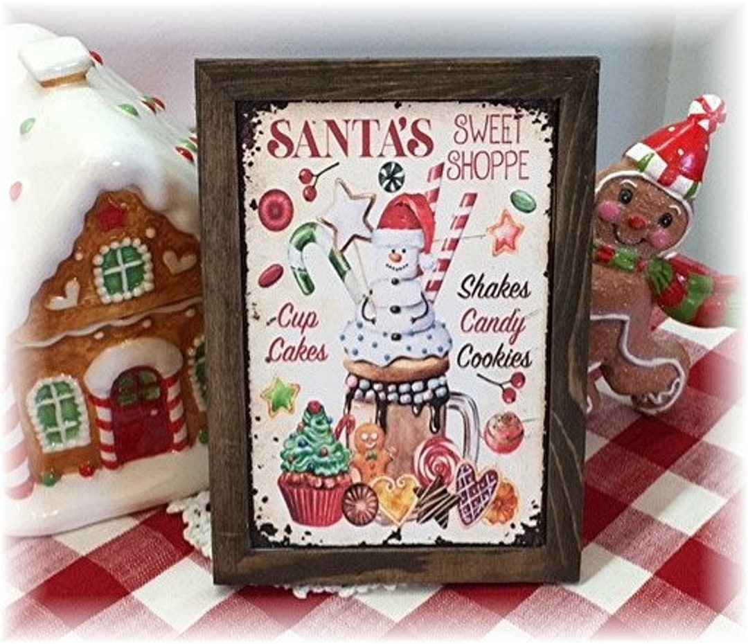 Santa's Sweet Shop Framed Wood Sign for Christmas Tiered Trays - Etsy