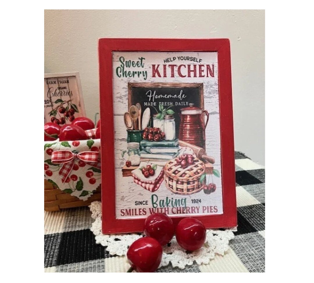 Sweet Cherry Kitchen Framed Wood Sign for Cherries Decor - Etsy