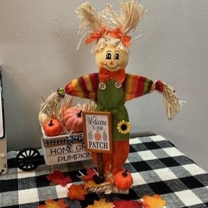 Welcome to Our Patch Mini Free Standing Scarecrow With Sign for Fall ...