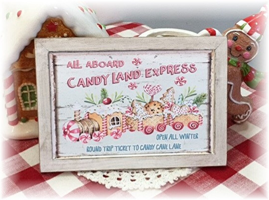 All Aboard Candyland Express Framed Wood Sign for Christmas Tiered ...