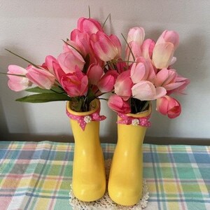 Mini Ceramic Rain Boots Floral Planter With Tulips for Your Spring ...
