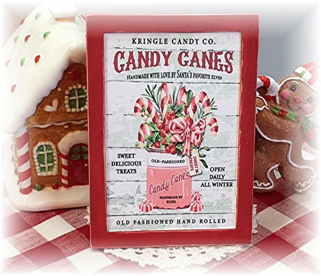 Kringle Candy Co. Candy Canes Framed Wood Sign for Christmas Tiered ...