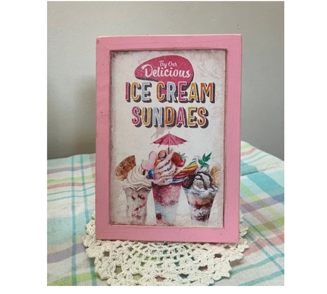 Try Our Delicious Ice Cream Sundaes Framed Wood Sign for Ice Cream ...