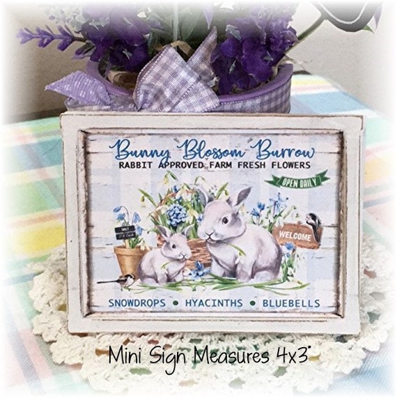 Bunny Blossom Burrow Mini Wood Sign for Easter Tiered Trays | Etsy