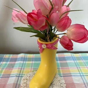 Mini Ceramic Rain Boots Floral Planter With Tulips for Your Spring ...