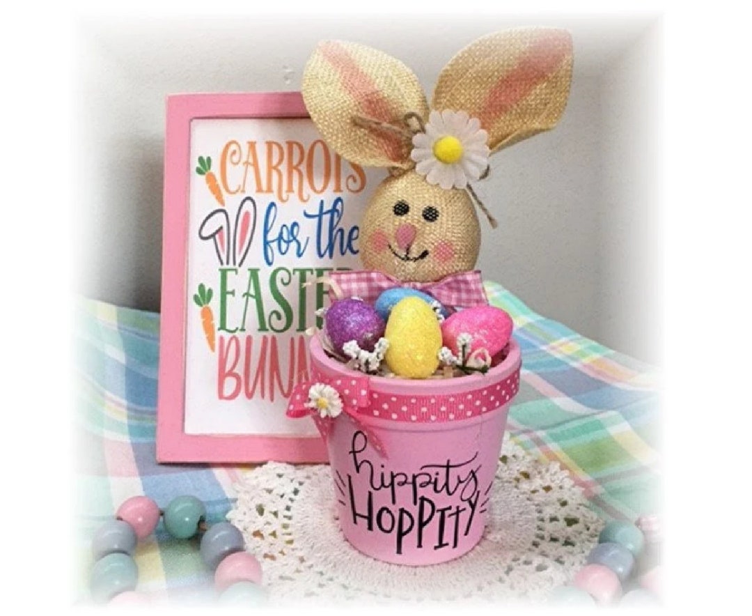 Hippity Hoppity Mini Ceramic Flower Pot With Bunny and Eggs for Easter ...