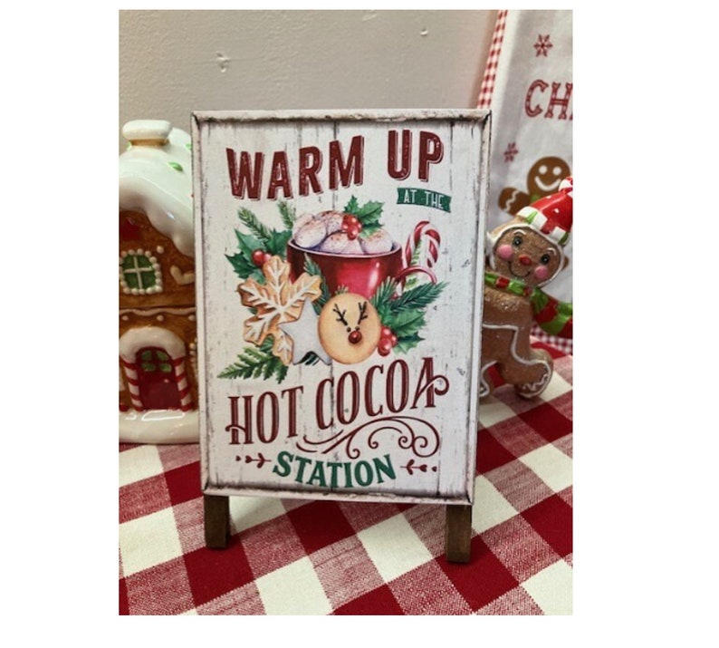 Warm up Hot Cocoa Station Mini Wood Easel for Christmas Decor/ Hot ...