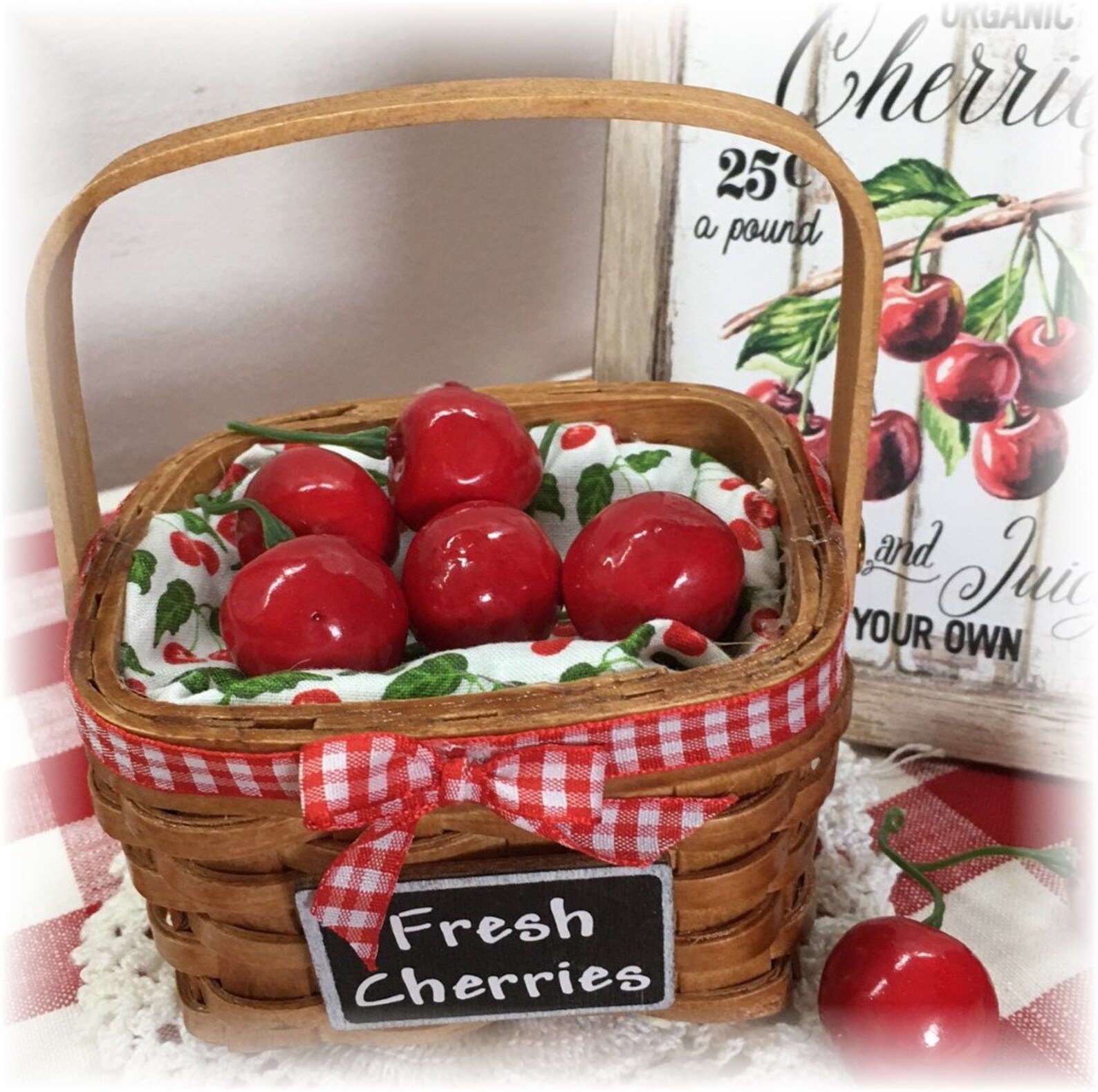 Mini basket Fresh Cherries for tiered trays cherries decor | Etsy