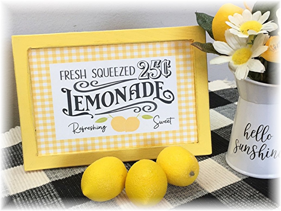Fresh Squeezed Lemonade Framed Wood Sign for Tiered Trays Lemon Decor ...