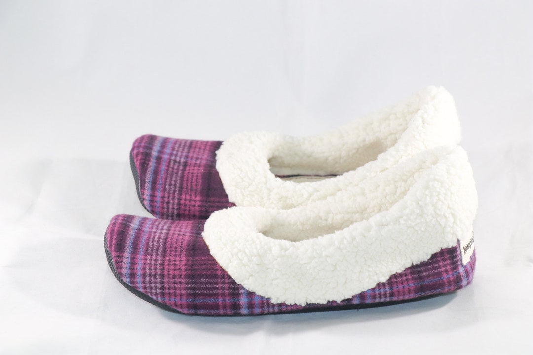 Purple Magenta Plaid Slippers, Women's Sherpa Slippers, Women's ...