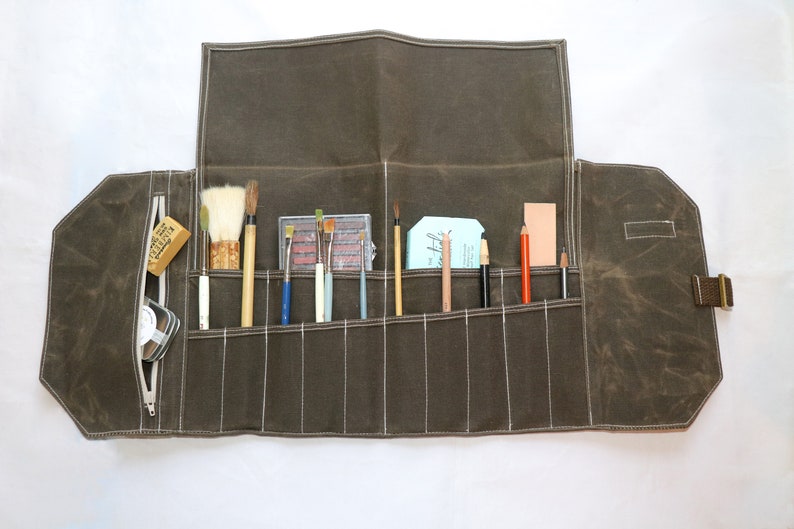 Large Waxed Canvas Journal Pouch, Roll up Pencil Case Pen Holder, Art ...