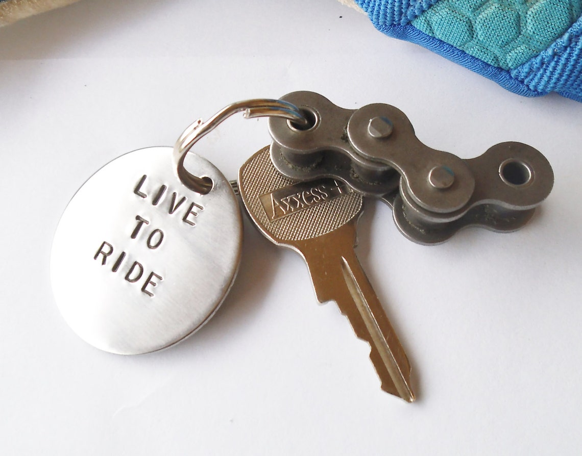 Live to Ride Bike Keychain for Dad Handstamped Metal Keychain - Etsy