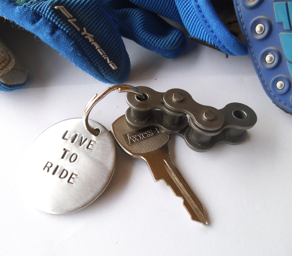 Live to Ride Bike Keychain for Dad Handstamped Metal Keychain - Etsy