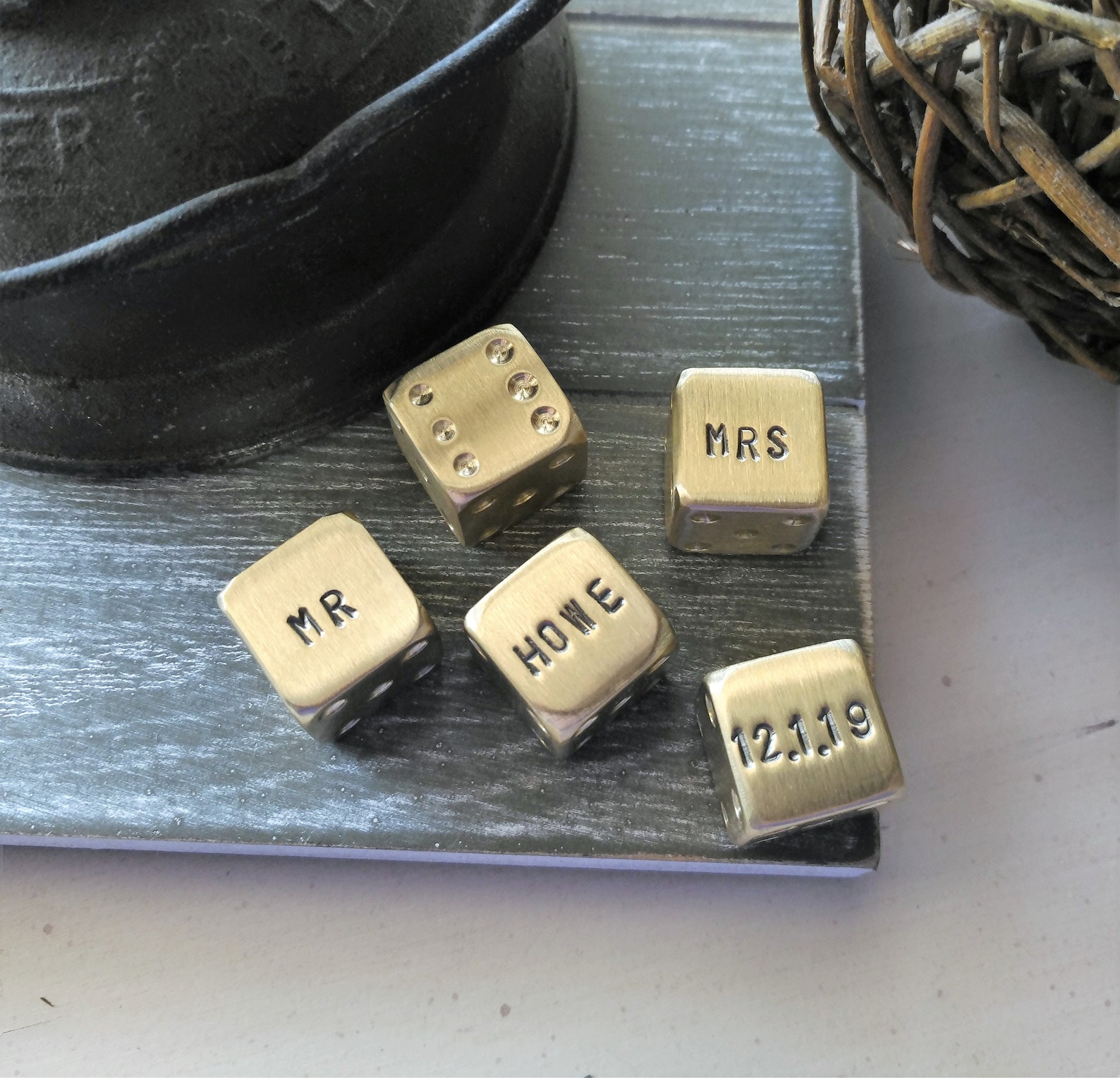 Wedding Dice Mr and Mrs Gift Idea Brass Dice Set Custom Gift - Etsy