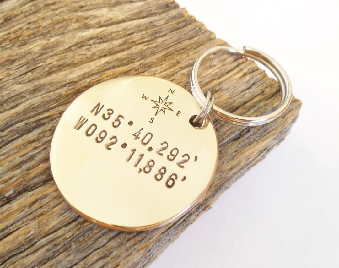 Personalized GPS Coordinate Keychain Compass Keychain - Etsy