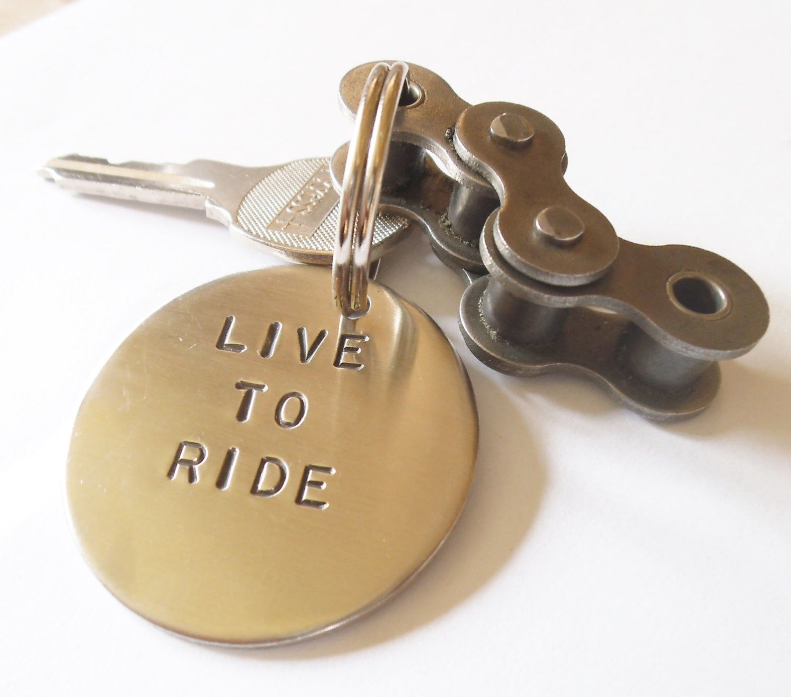 Live to Ride Bike Keychain for Dad Handstamped Metal Keychain - Etsy