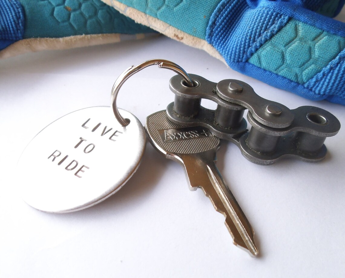 Live to Ride Bike Keychain for Dad Handstamped Metal Keychain - Etsy