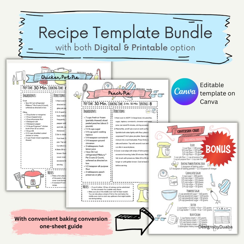 RECIPE BOOK TEMPLATE, Editable & Printable Recipe Sheet Template ...