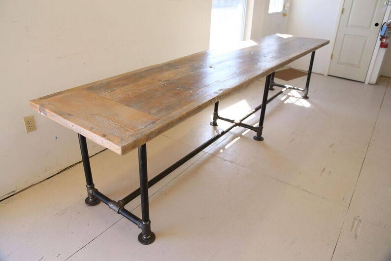 Rustic reclaimed wood Conference table Metal legs | Etsy