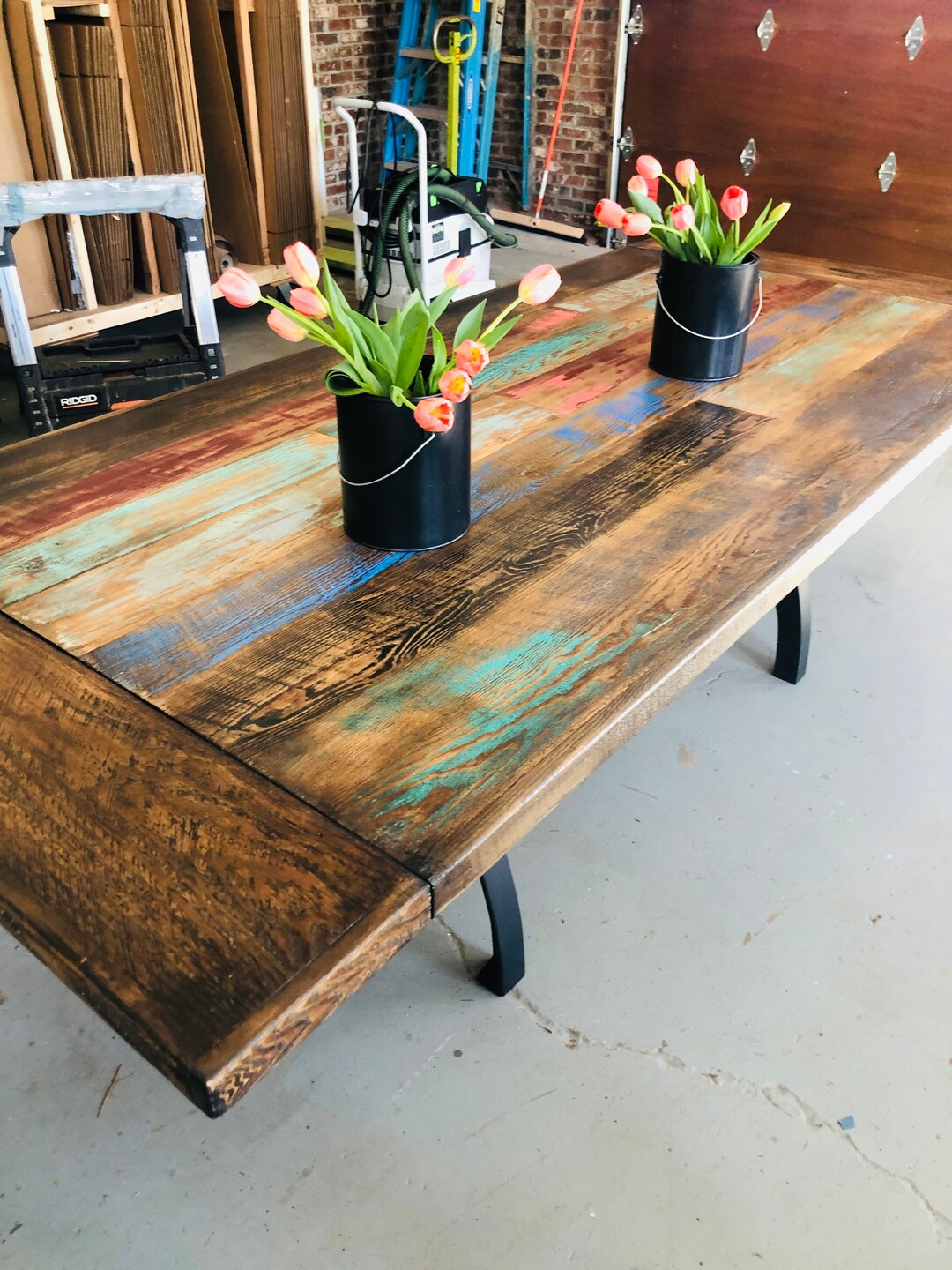 Dining Table-reclaimed Wood Colorful Table With Extentions - Etsy