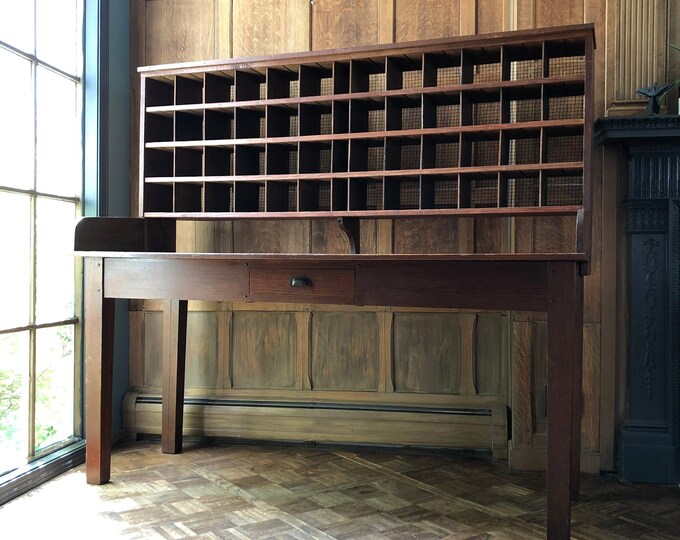 Antique Desk, Post Office Sorting Desk, Post Office Cubby Desk, Large ...