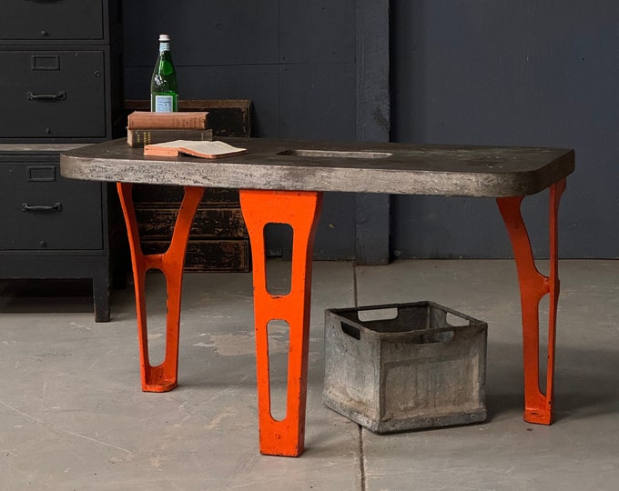 Antique Machinist Table, Steel and Cast Iron Industrial Tripod Table ...