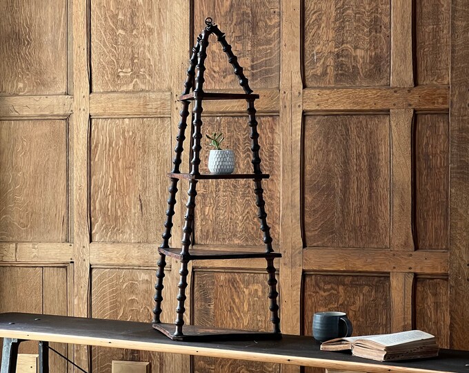 Antique Folk Art Hanging Spool Shelf, Tiered Shelf, Tramp Art Wood ...