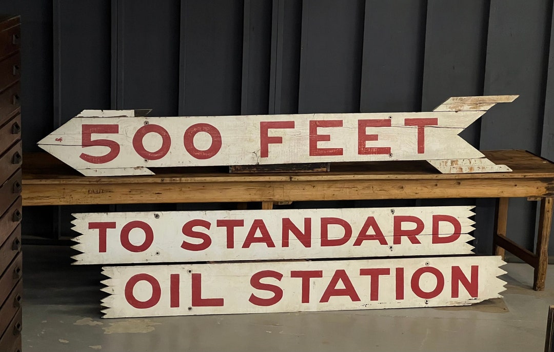 Hand Painted Service Station Sign, Standard Oil Road Sign, Wood ...