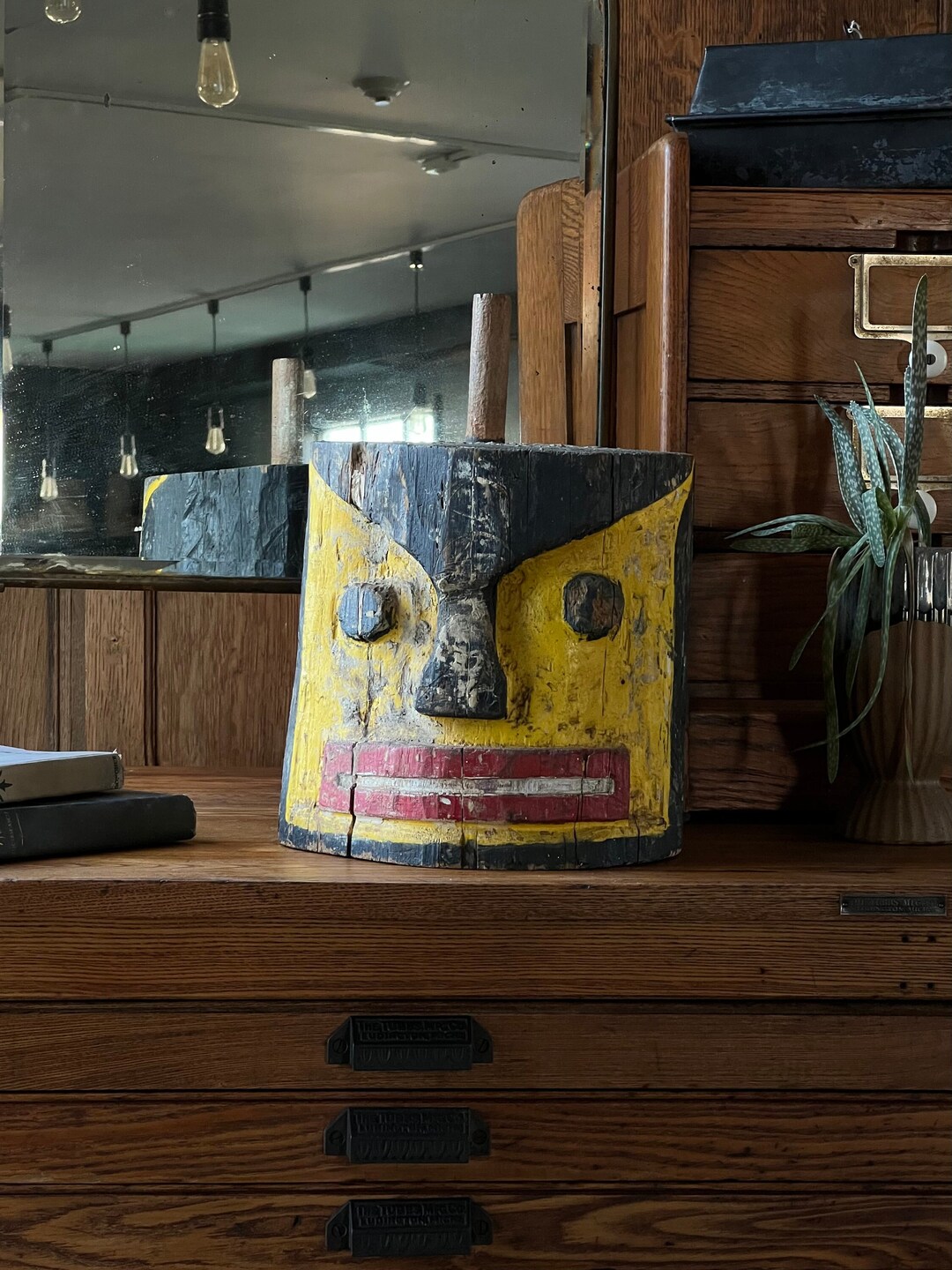 Vintage Totem Pole Head, Carved Wood Totem Pole Section, Vintage Native ...