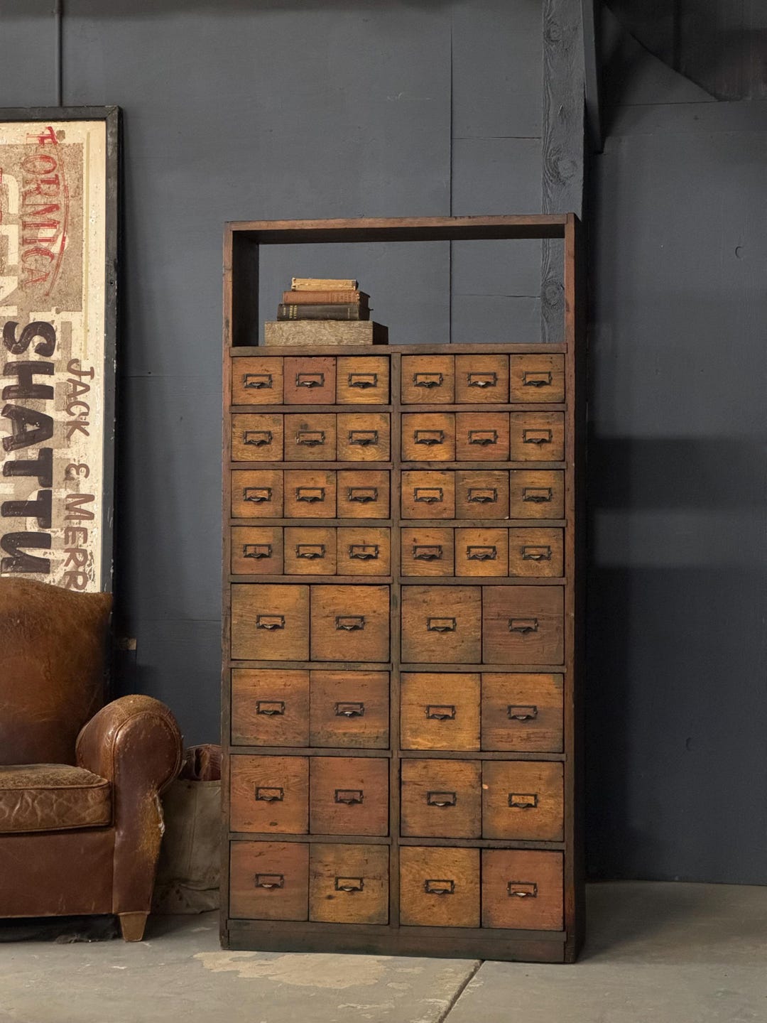 Tall Antique Parts Cabinet, Machinist Cabinet, Drawer Unit, File Cabinet, Hardware Store Cabinet ...